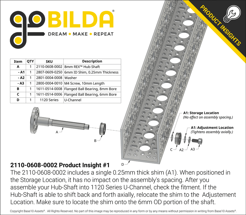 Shouldered 8mm Rex™ Hub Shaft 70mm Length